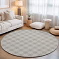 Beige Grid 3.3' Round Rug for Bedroom Reading Corner, Modern Minimalist ...