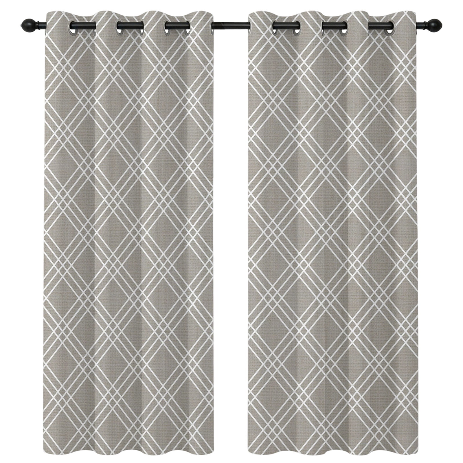 Beige Grid Blackout Curtains 96 Inches Long, Modern Minimalist Classic ...