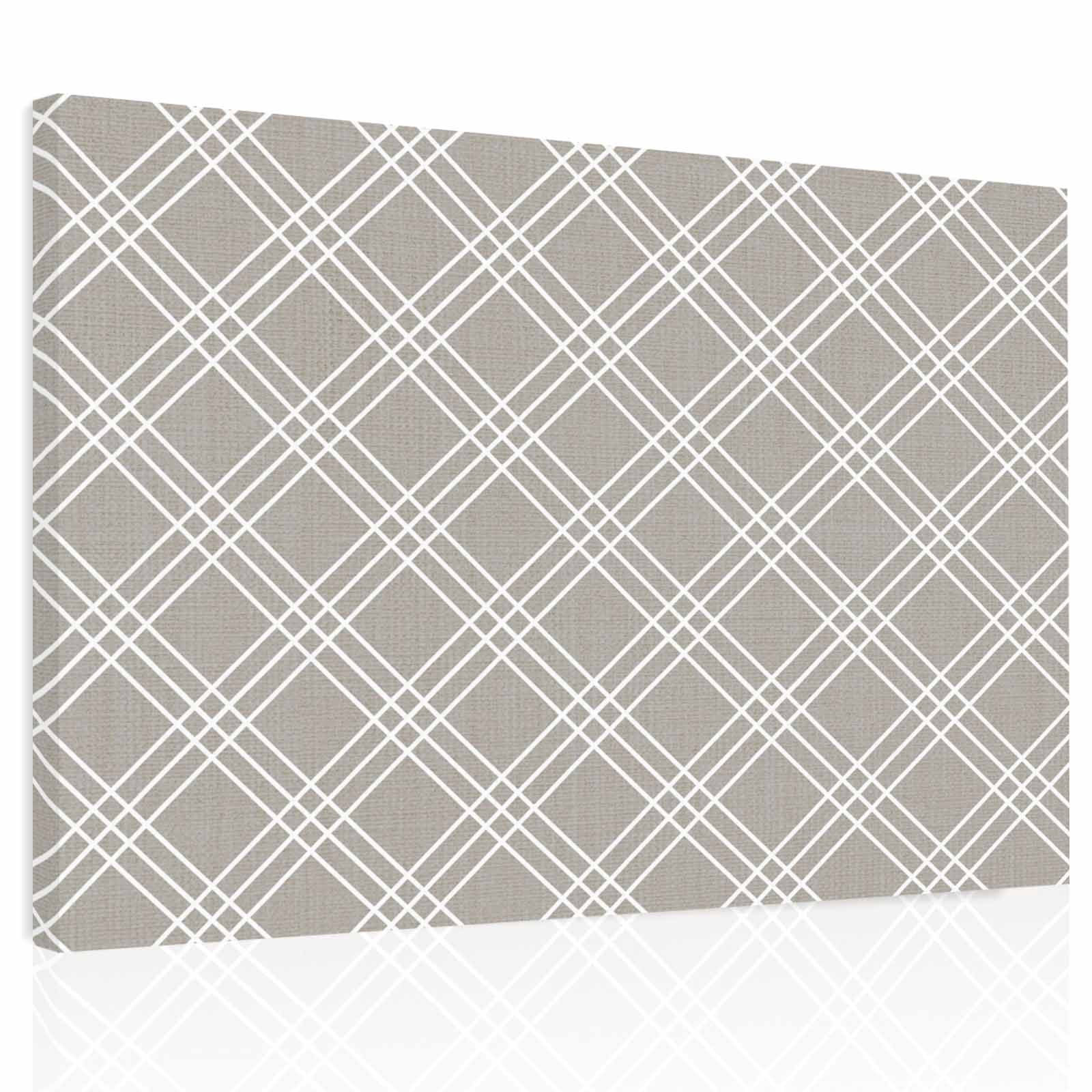 Beige Grid Canvas Print Wall Art, Modern Minimalist Classic White Fine ...