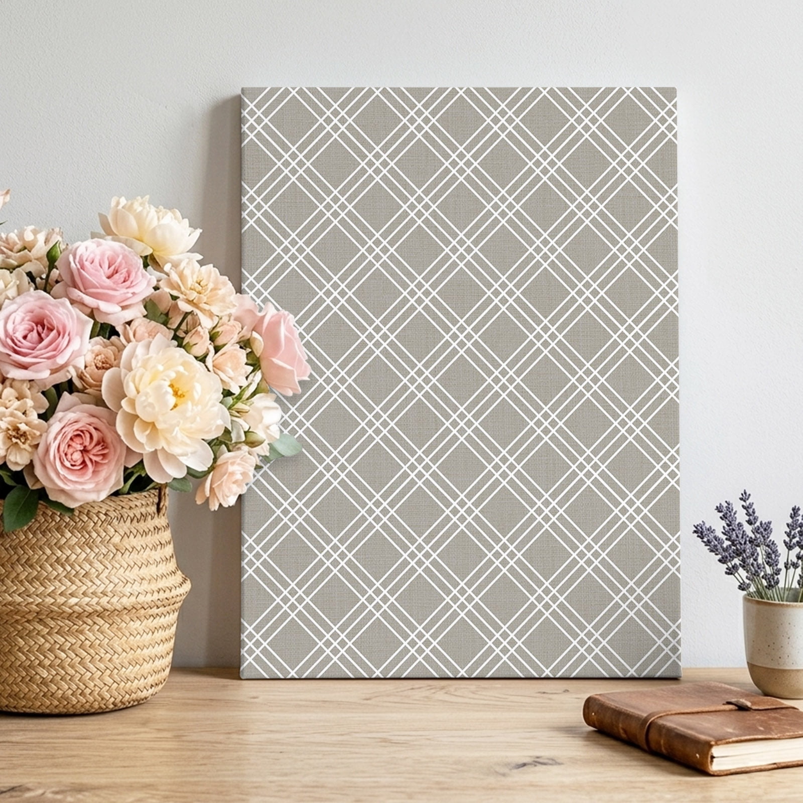 Beige Grid Canvas Wall Art for Living Room, Modern Minimalist Classic ...
