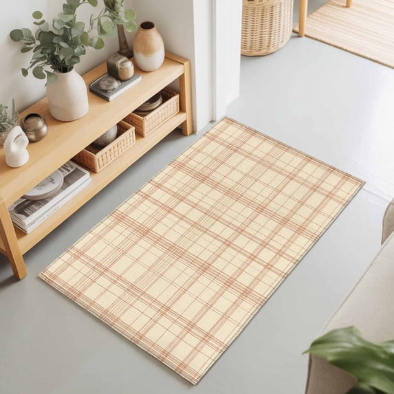 Beige Grid Gingham 2'x3' Rug for Entryway Front Door Kitchen Sink Area ...