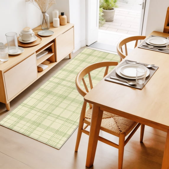 Beige Grid Gingham 2'x6' Runner Rug for Hallway Walkway Kitchen Galley ...
