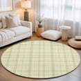 Beige Grid Gingham 5' Round Rug for Dining Table for 4 People Under ...