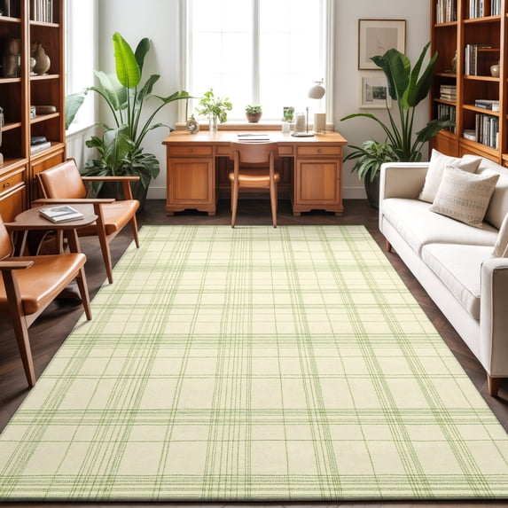 Beige Grid Gingham 5'x7' Rug for Living Room Sofa and Coffee Table ...