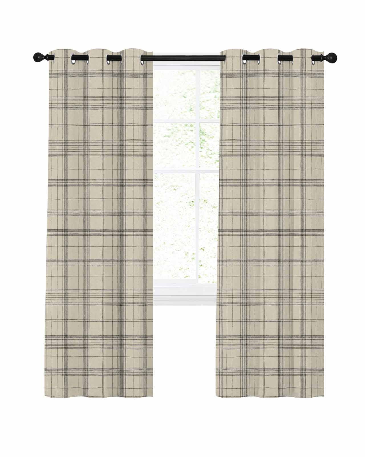 Beige Grid Gingham Blackout Curtains for Bedroom Living Room, Abstract ...