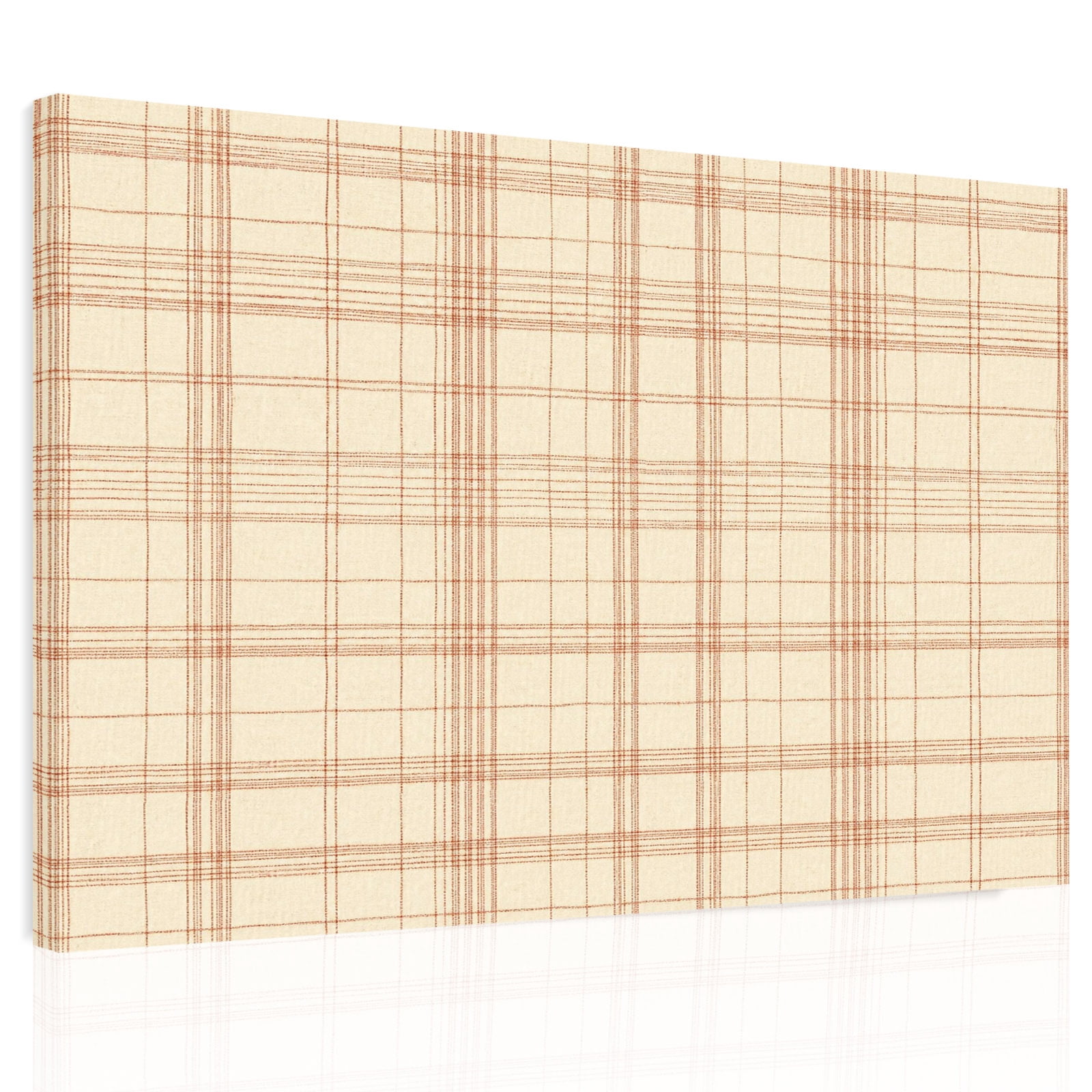 Beige Grid Gingham Canvas Print Wall Art, Abstract Modern Minimalist ...