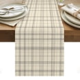Beige Grid Gingham Cotton Linen Table Runner Abstract Modern Minimalist ...