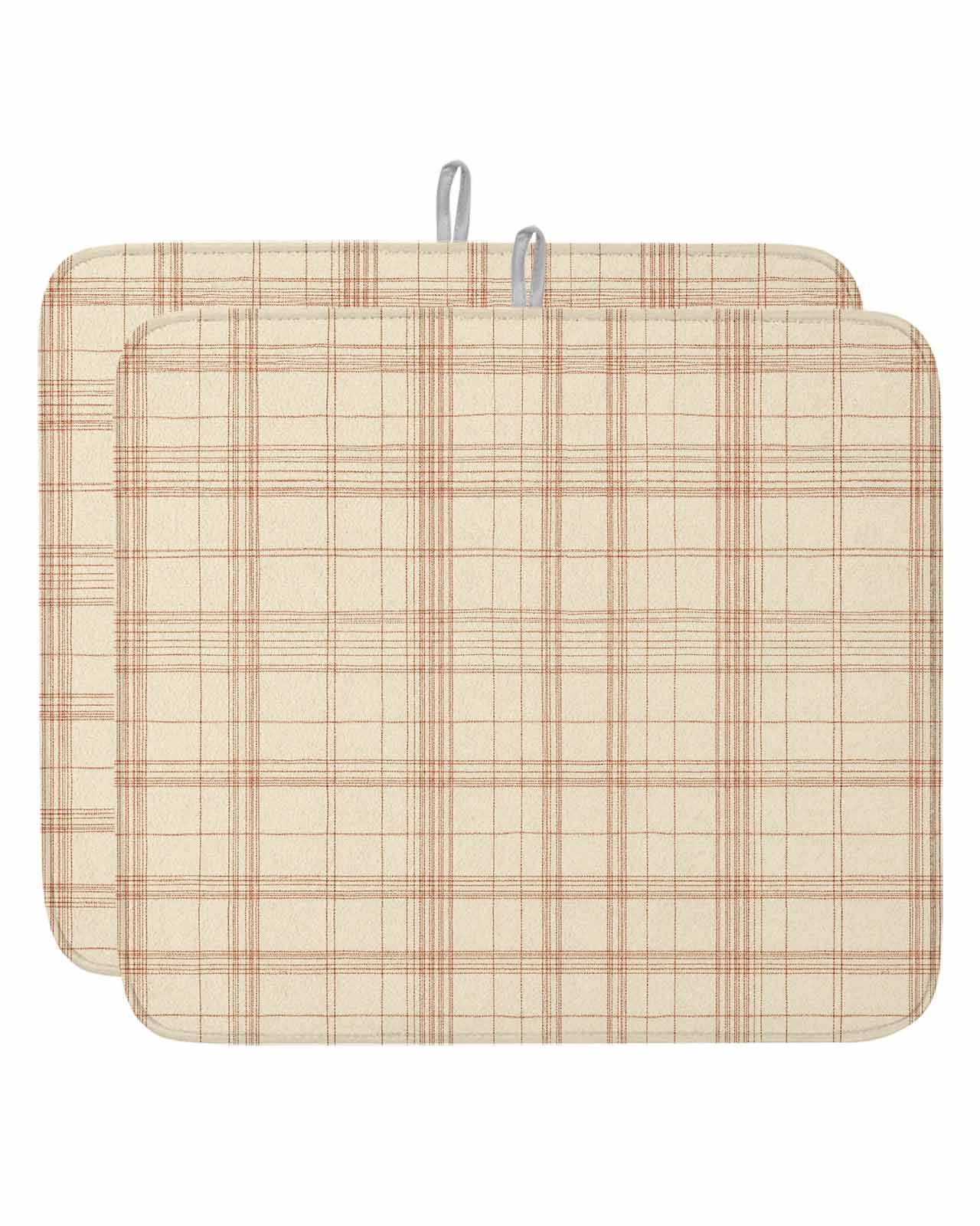 Beige Grid Gingham Dish Drying Mat 16x18 inch Abstract Modern ...
