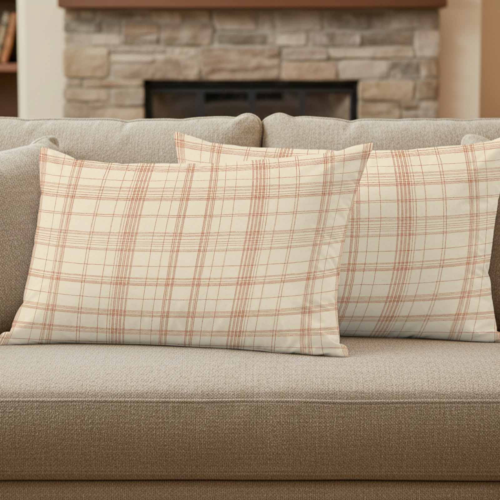 Beige Grid Gingham Pillow Covers Set of 2, Abstract Modern Minimalist ...