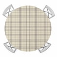 Beige Grid Gingham Round Table Cover, Abstract Modern Minimalist Gray ...
