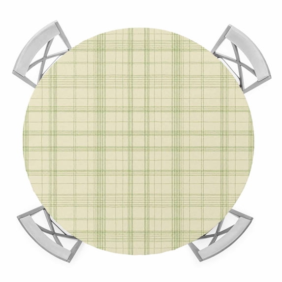 Beige Grid Gingham Round Table Cover, Abstract Modern Minimalist Green ...