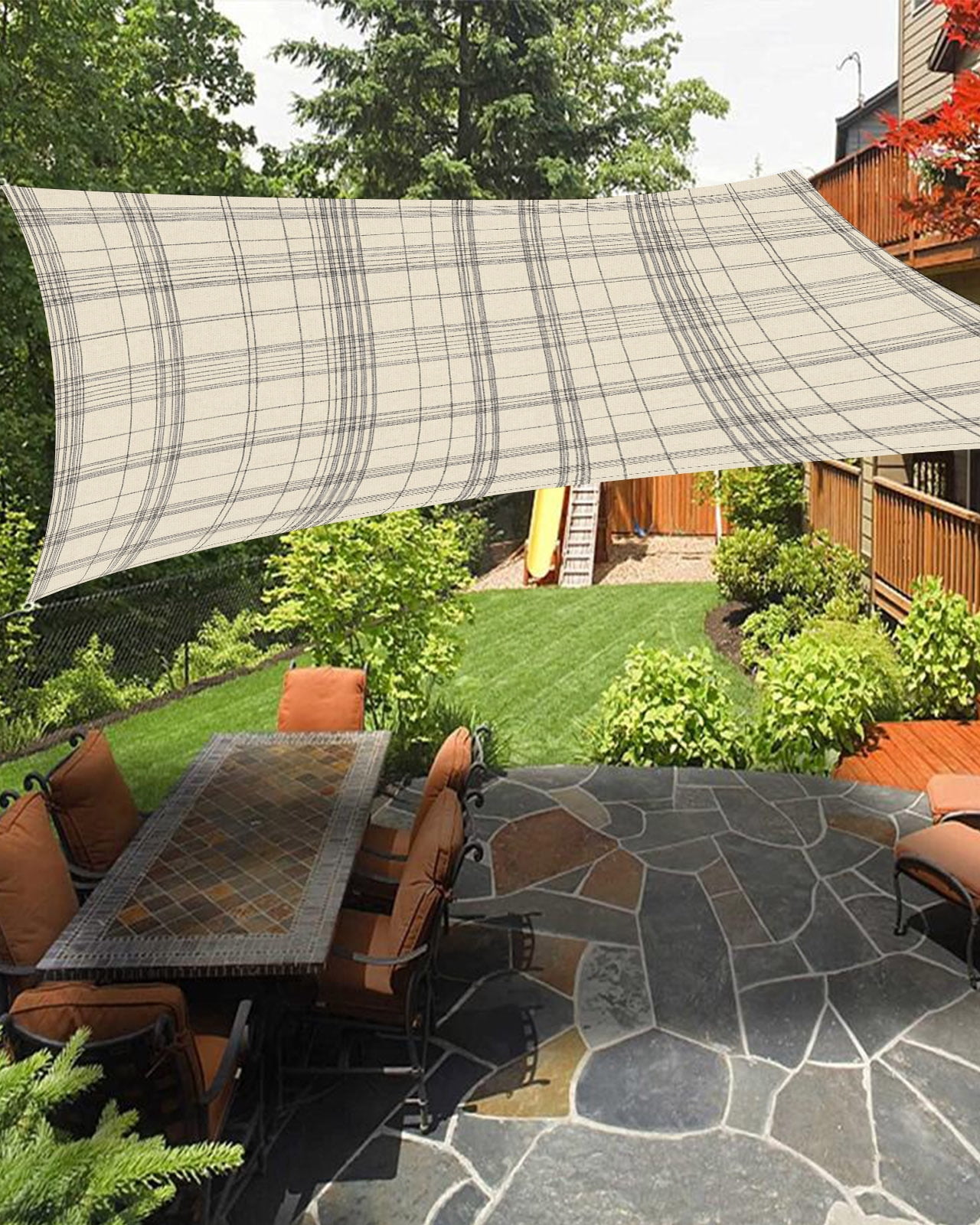 Beige Grid Gingham Sun Shade Sail 14'X18' Abstract Modern Minimalist ...