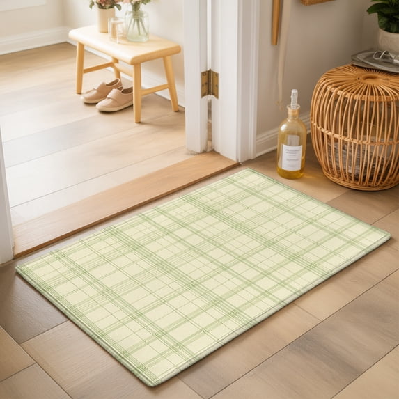 Beige Grid Gingham Washable Small Entryway Area Rugs 2'x3', Abstract ...