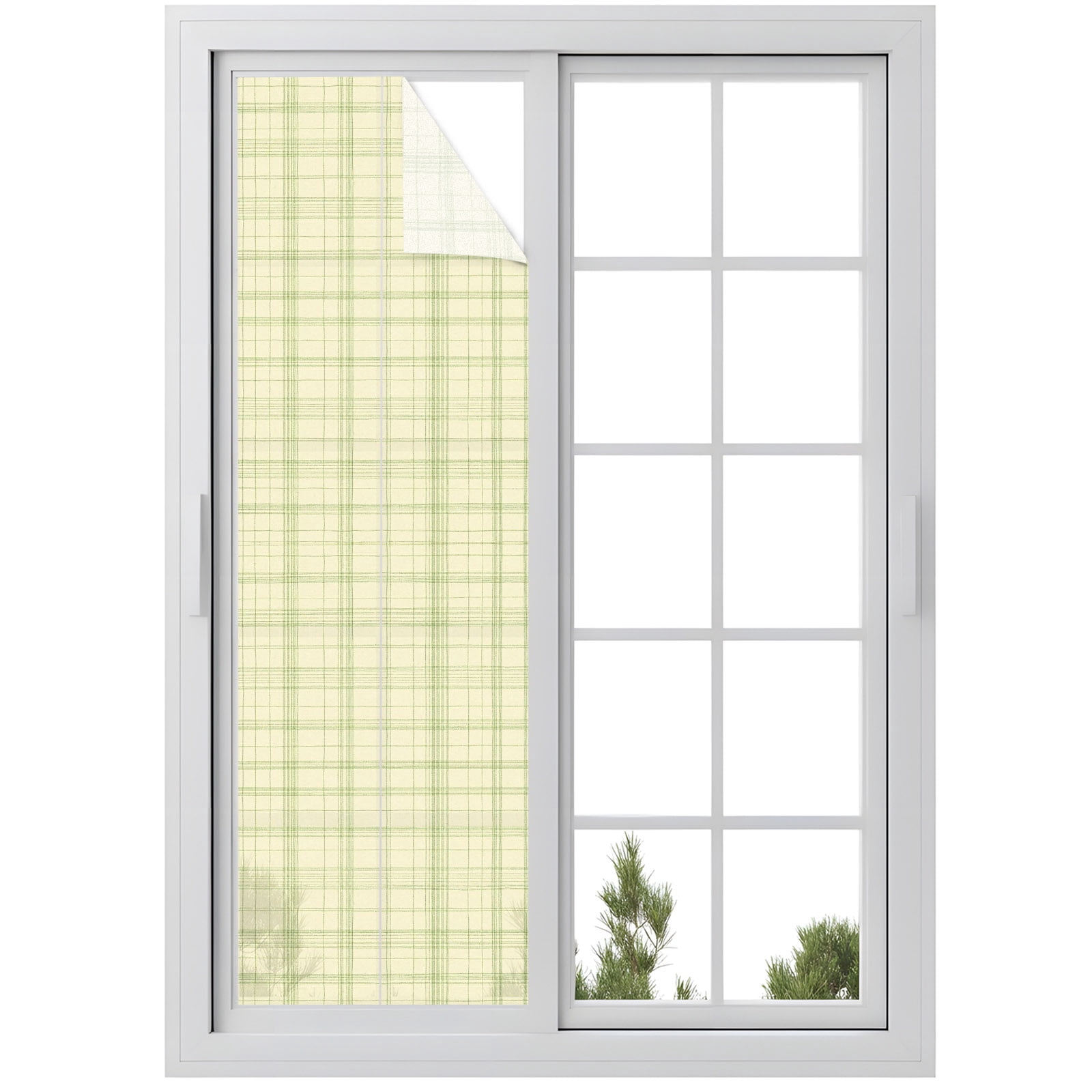 Beige Grid Gingham Window Privacy Film Abstract Modern Minimalist Green ...