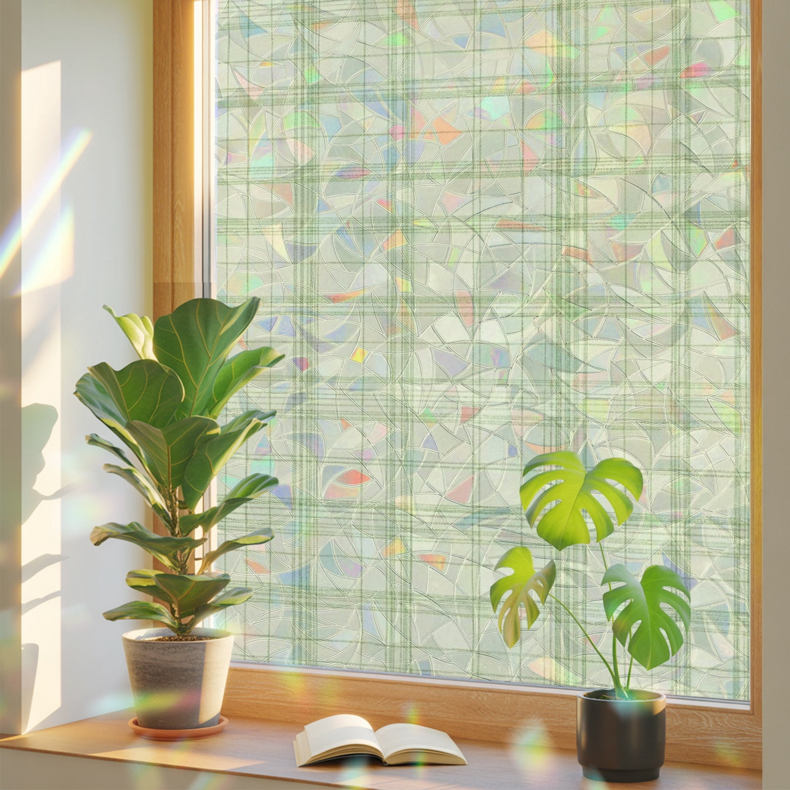 Beige Grid Gingham Window Privacy Film, Abstract Modern Minimalist ...