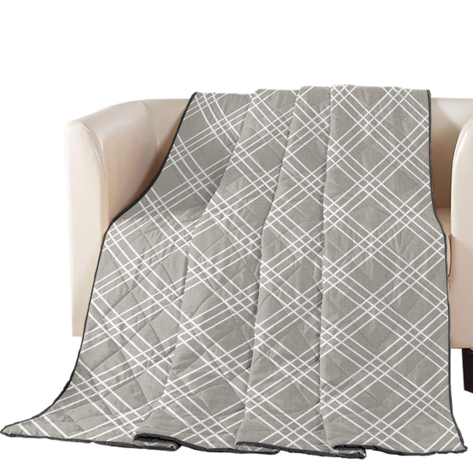 Beige Grid Quilted Comforters Cooling Blanket Oversized Queen Size ...