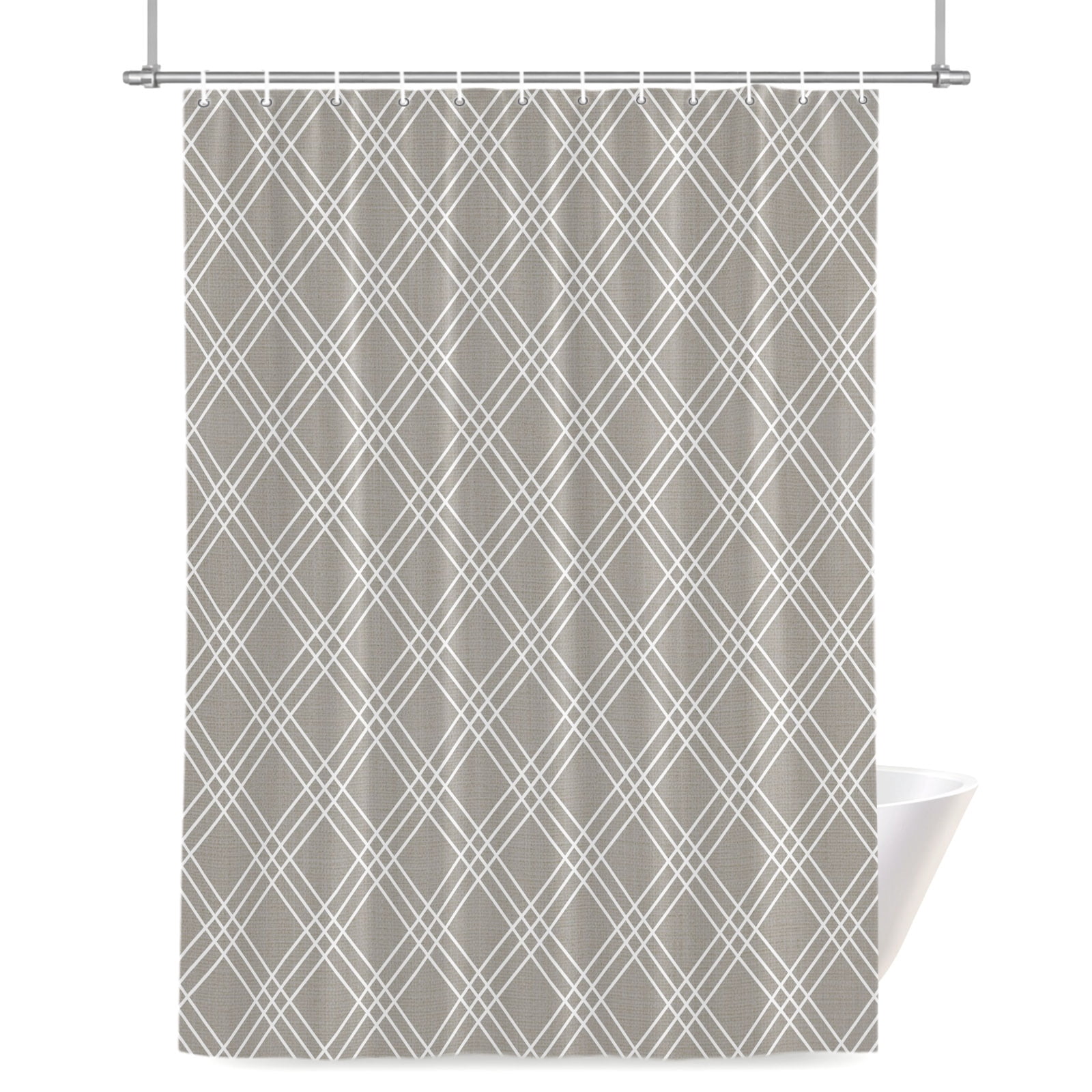 Beige Grid Shower Curtain, Modern Minimalist Classic White Fine Lines ...
