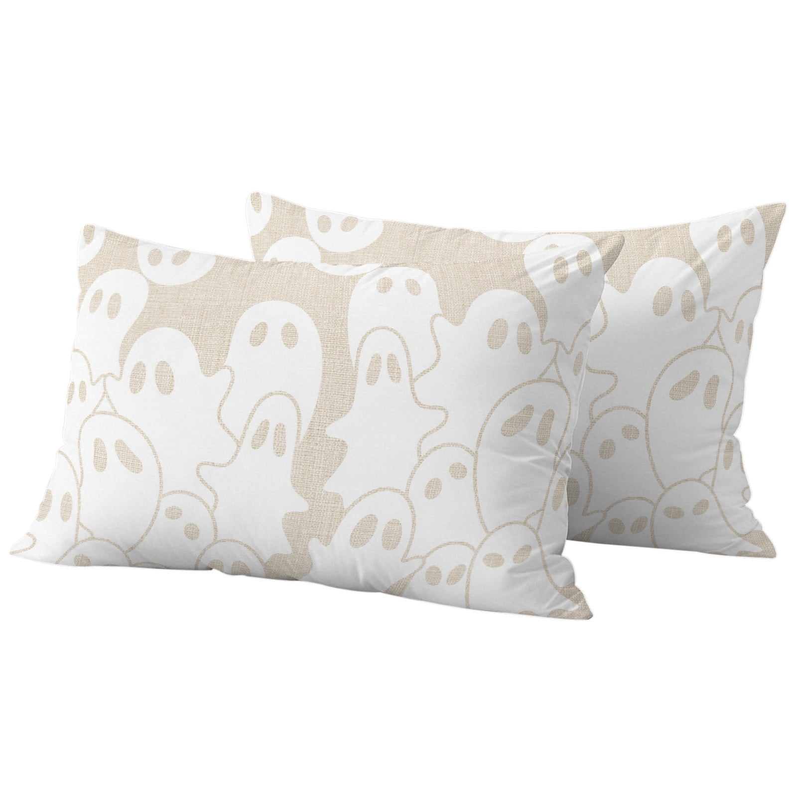 Beige Halloween Outdoor Waterproof Pillow Covers, White Ghost Spooky ...