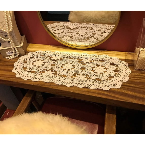Beige Handmade Crochet Cotton Table Runner Lace Doilies Doily Oval ...