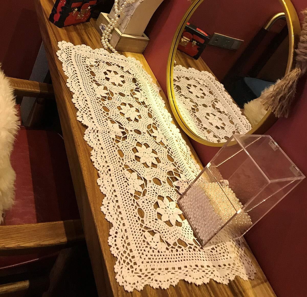 Beige Handmade Crochet Cotton Table Runner Lace Doilies Doily Rectangle ...