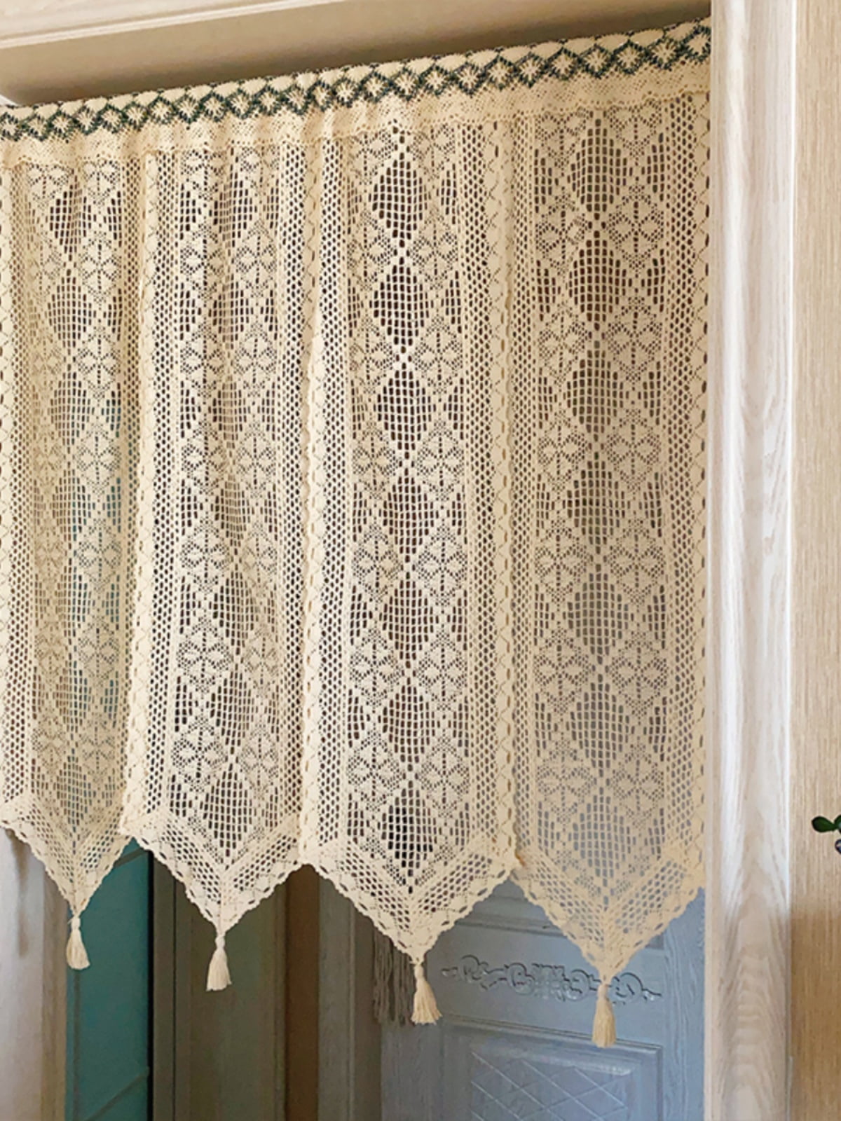 Beige Handmade Crochet Curtain Tiers for Coffee Decor Rustic Boho ...