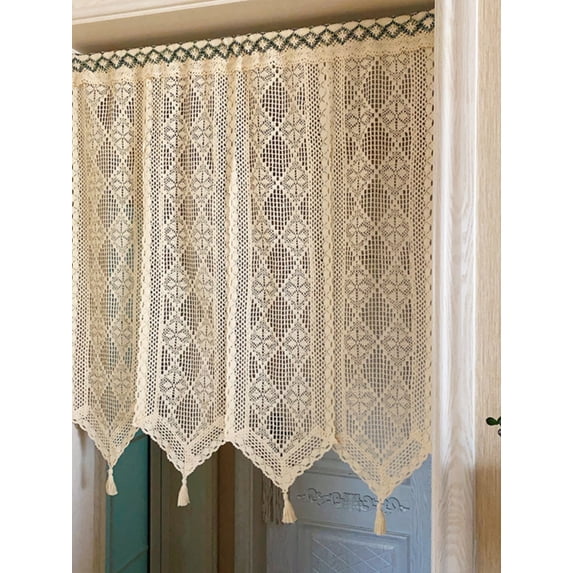 Beige Handmade Crochet Curtain Tiers for Coffee Decor Rustic Boho ...