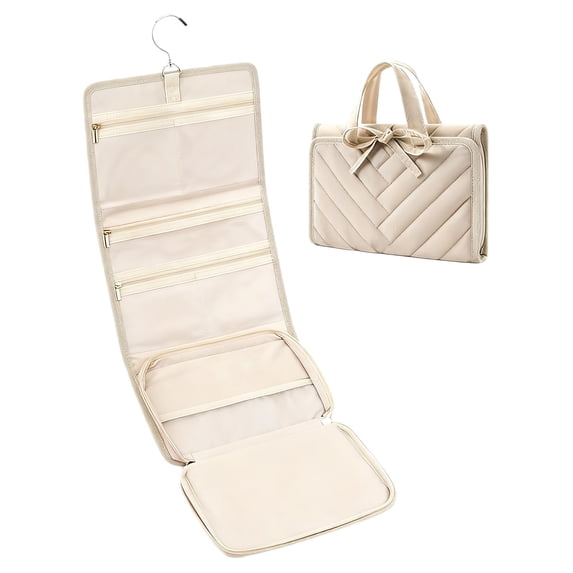 Beige Hangable Foldable Travel Jewelry Organizer Bag with Zipper ...