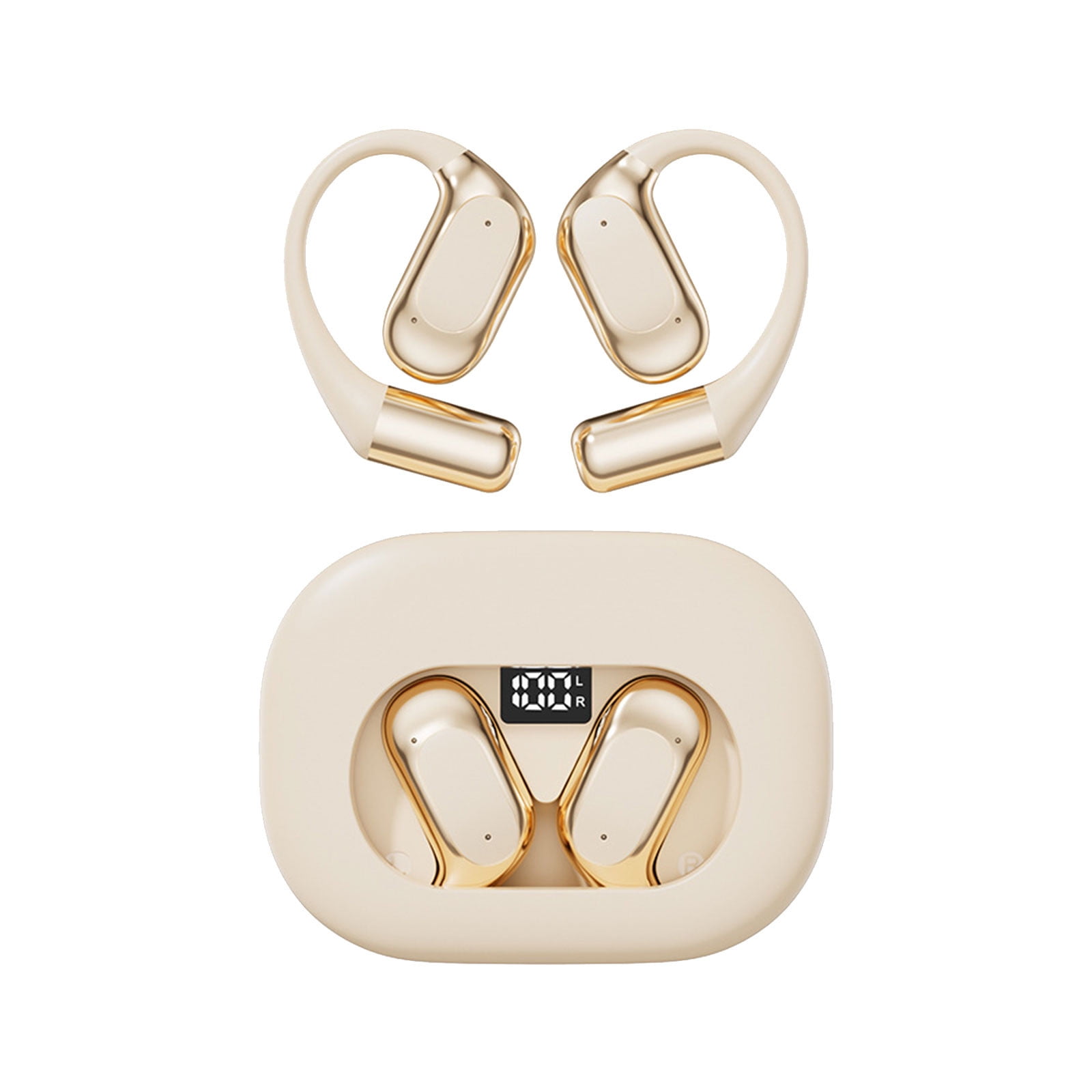Beige Hanging Ear True Wireless Sport Bluetooth Earphones With Low ...