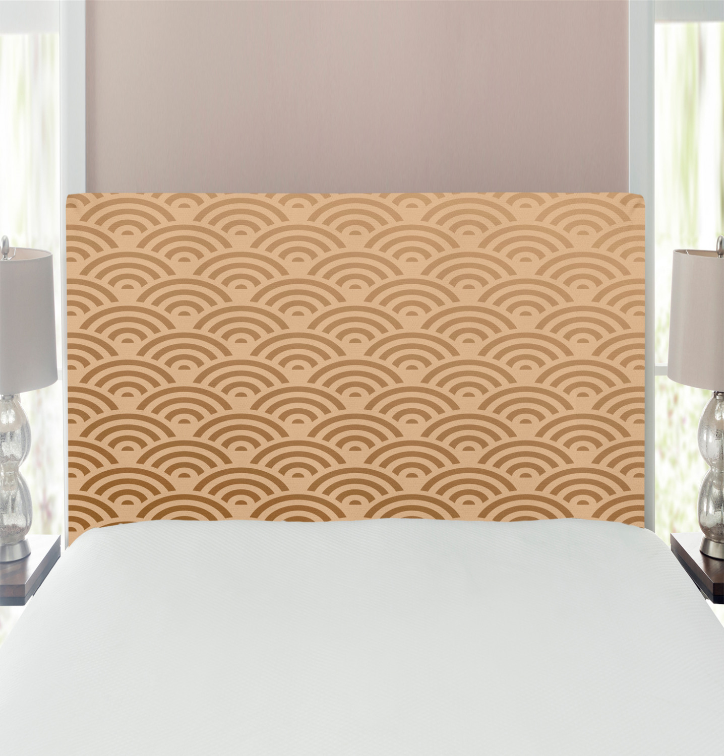 Beige Headboard, Oriental Wave Design Contemporary Illustration of Old ...