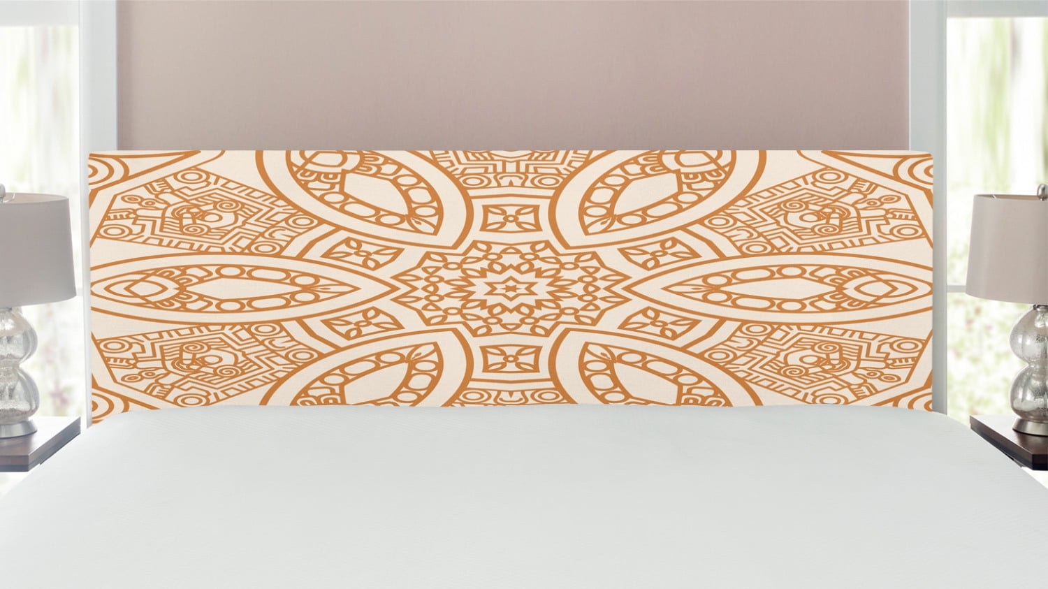 Beige Headboard, Ornate Squared and Rounded Eastern Texture with ...