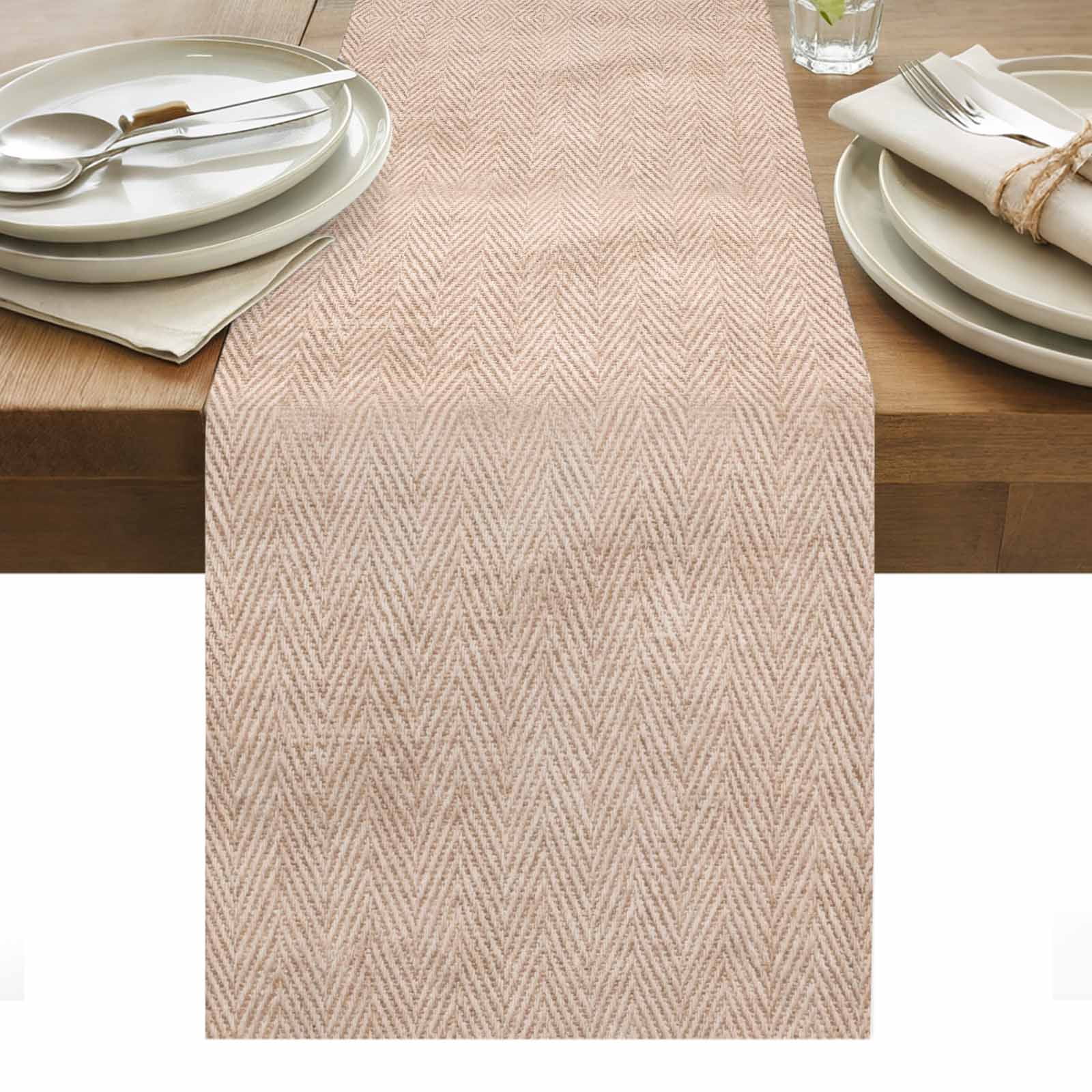 Beige Herringbone Cotton Linen Table Runner Modern Minimalist Woven ...