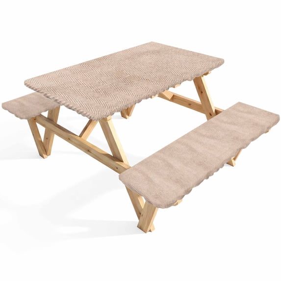 Beige Herringbone Picnic Table Cover with Bench Covers Modern ...