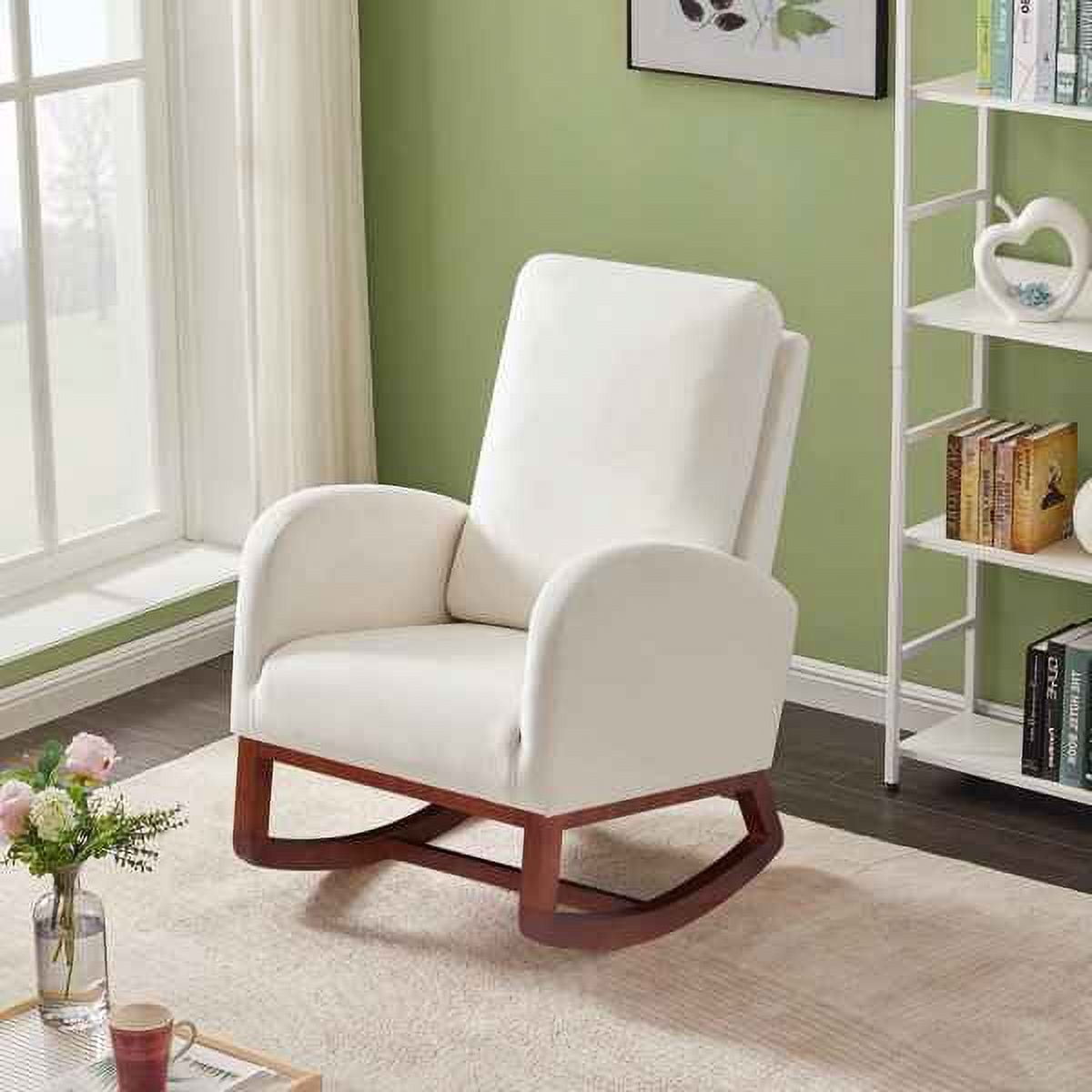 Beige, High Back Side Bag Flannelette Wood Indoor Rocking Chair, Brown ...