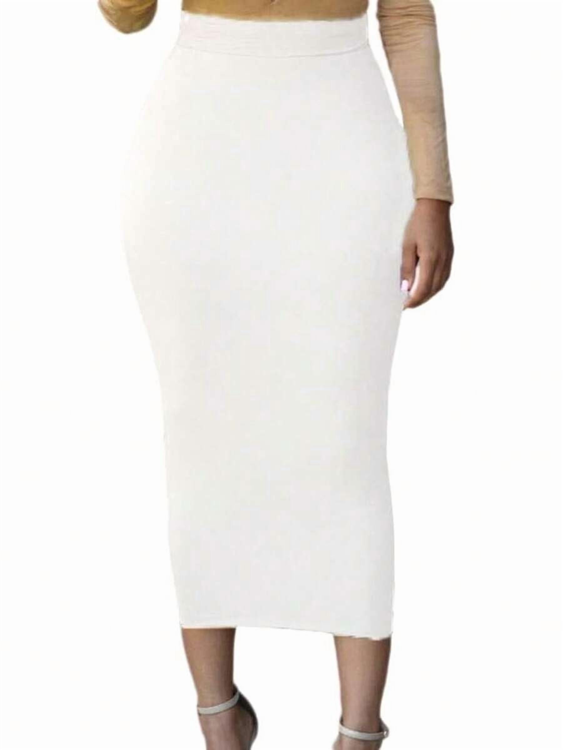 Beige High-Waist Skinny Pencil Midi Skirt For Women - Walmart.com