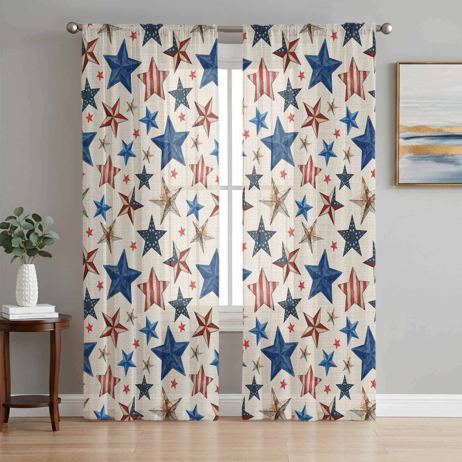 Beige Independence Day Sheer Curtains for Living Room Bedroom American ...