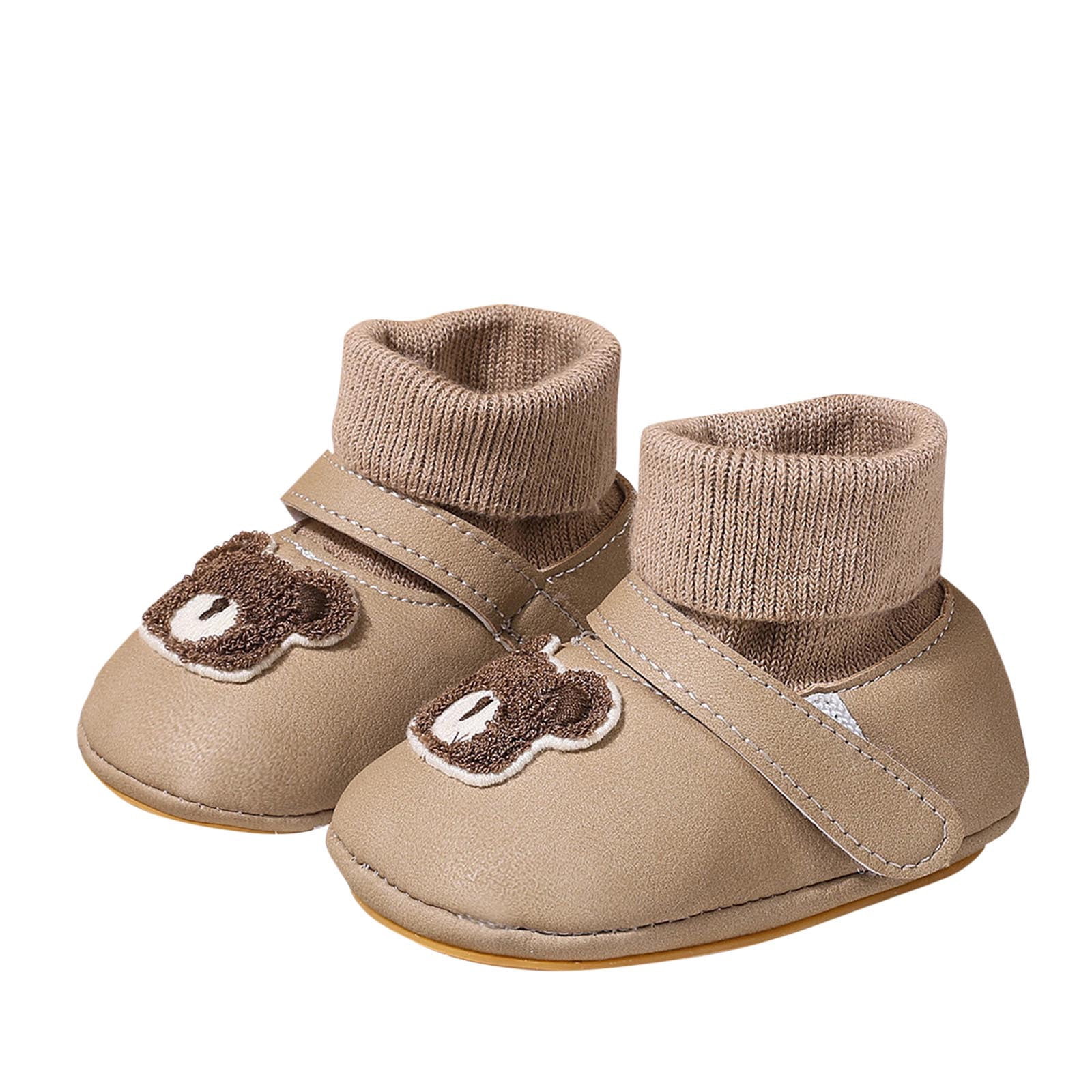 Beige Infants Snow Boots With Bear Design And Soft Sole, Warm Short ...