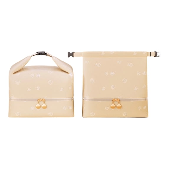 Beige Insulated Lunch Bag Large Capacity Reusable Lunch tote Aluminum ...