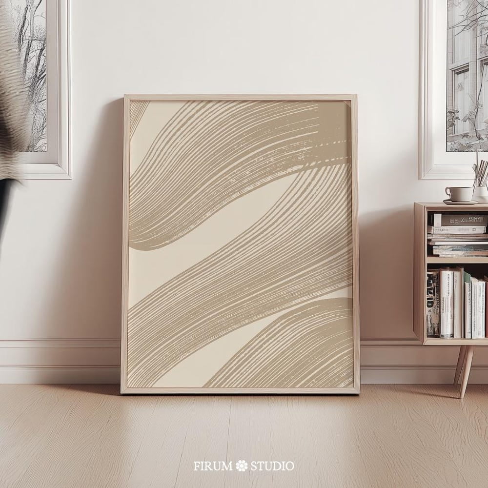 Beige Japandi Abstract Print Wall Art, Neutral Organic Line Art, Modern ...