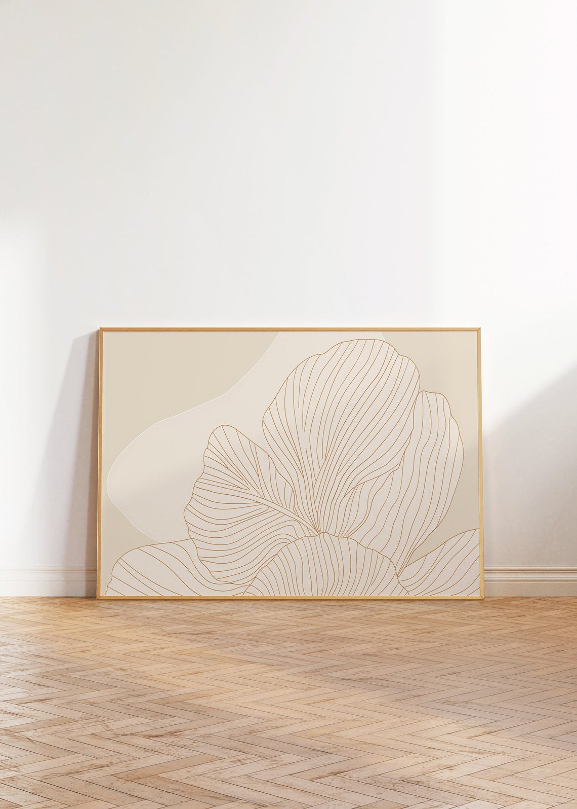 Beige Japandi Floral Scandi Wall Art, Minimalist Modern Japanese Leaf ...