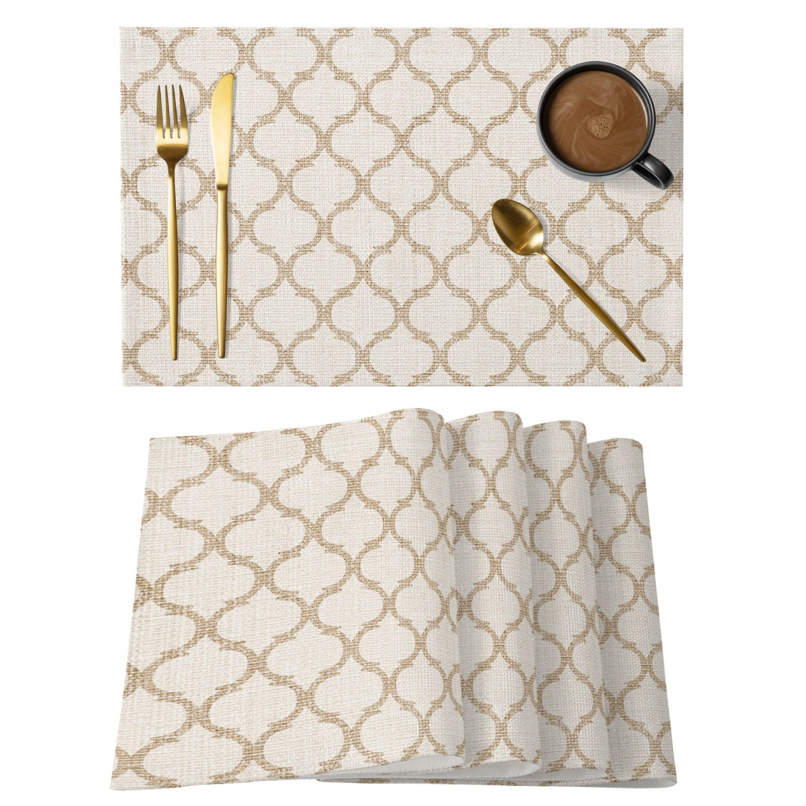 Beige Khaki Plaid Cotton Linen Placemats Set of 8, Retro Country ...