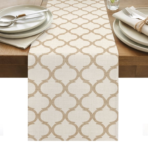 Beige Khaki Plaid Cotton Linen Table Runner Retro Country Moroccan ...