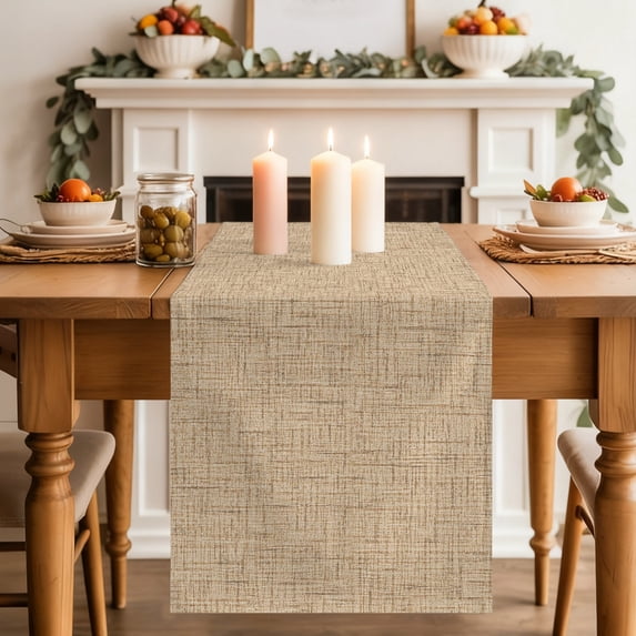 Beige Khaki Solid Dining Table Runner, Minimalist Cloth Oatmeal Linen ...
