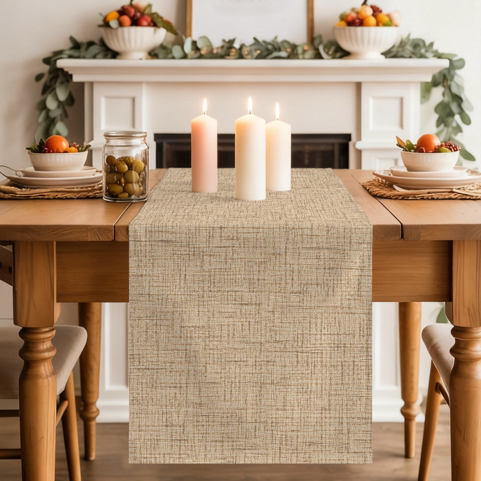 Beige Khaki Solid Table Runner, Minimalist Cloth Oatmeal Linen Texture ...