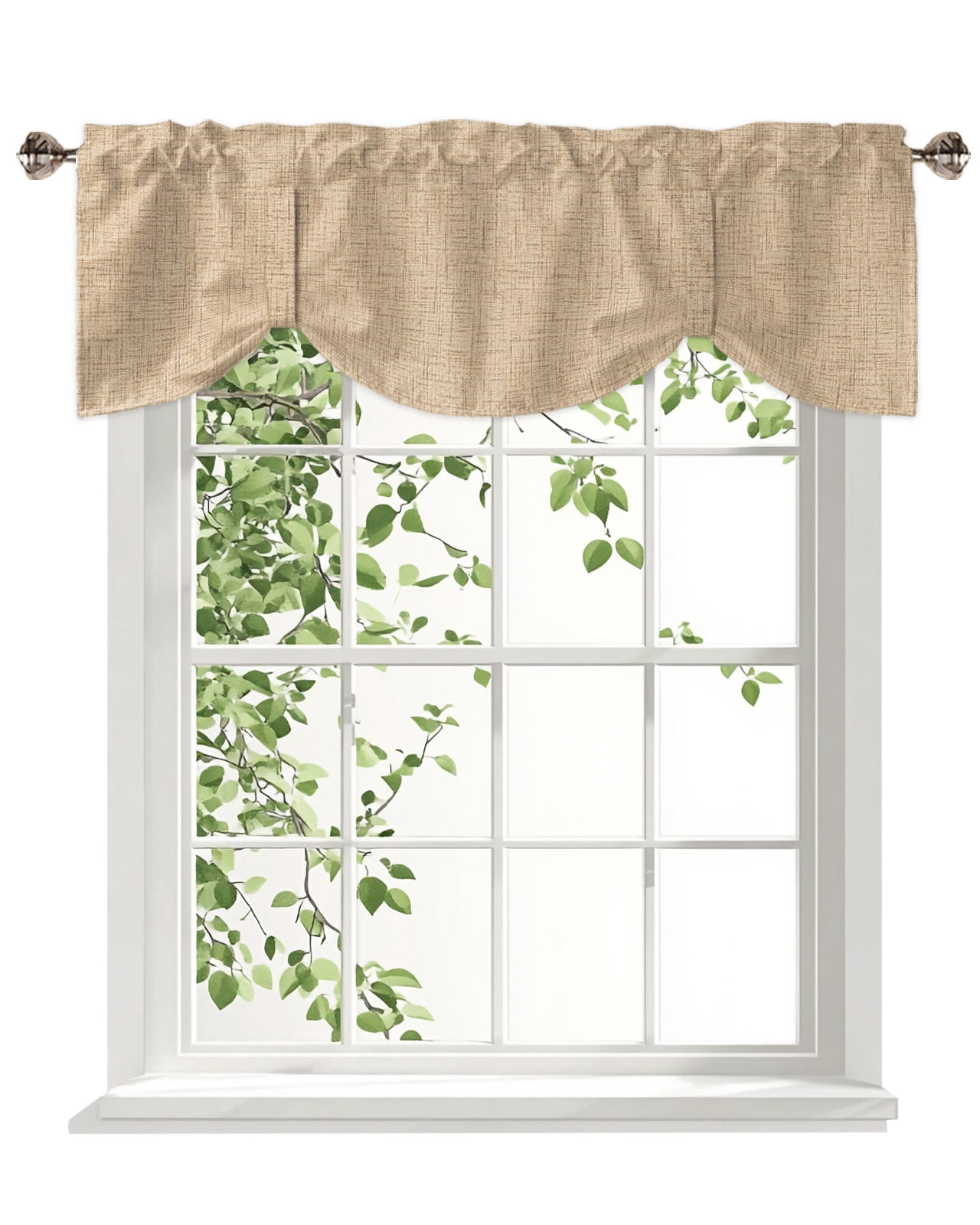 Beige Khaki Solid Tie Up Valances Curtain, Minimalist Cloth Oatmeal ...