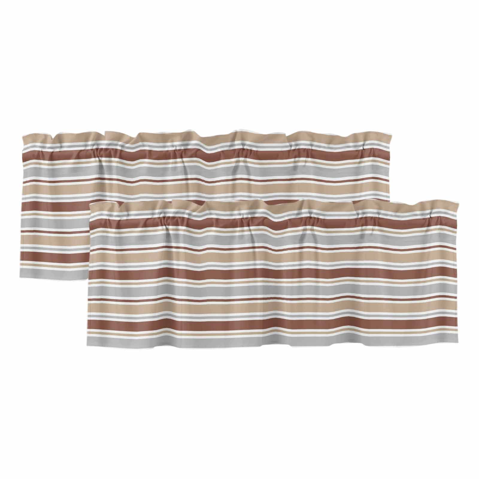 Beige Khaki Striped Valances for Windows, Decorative Rod Pocket Window ...