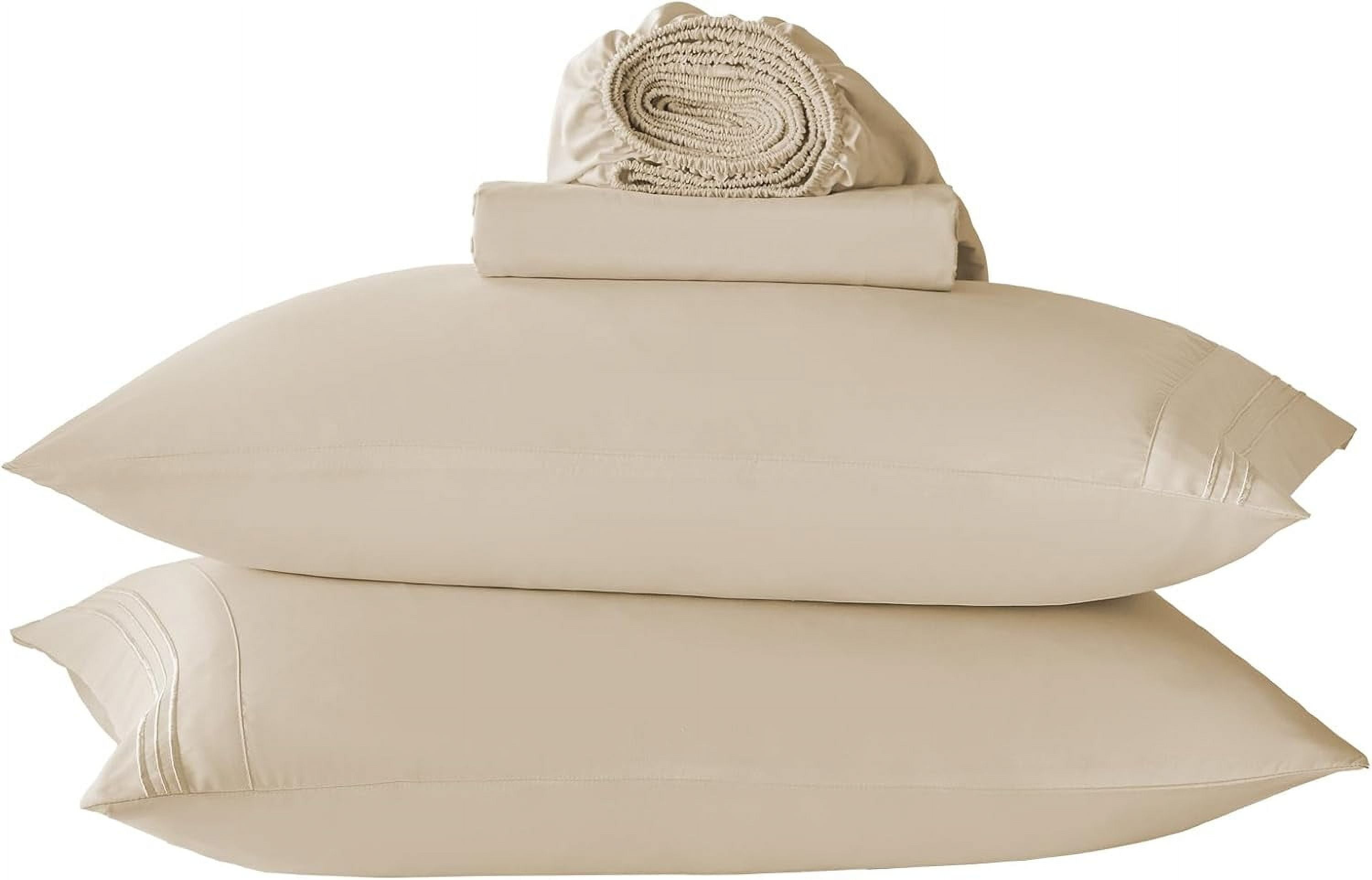 Beige King Size Bed Sheets Set-Deep Pocket Bedding Sheets & Pillowcases ...
