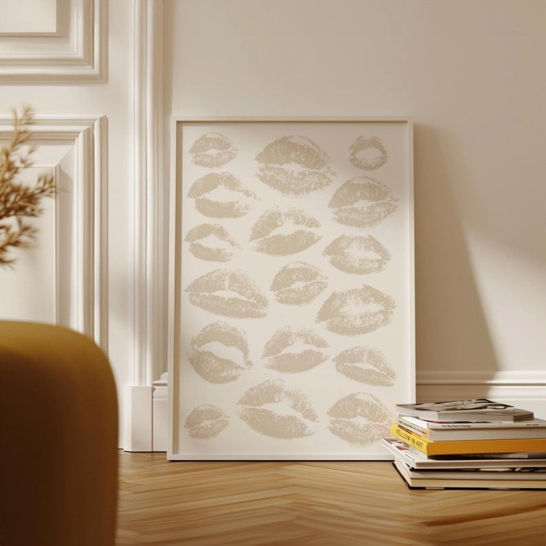 Beige Kiss Wall Art Lips Trendy Aesthetic Living Room Decoration ...