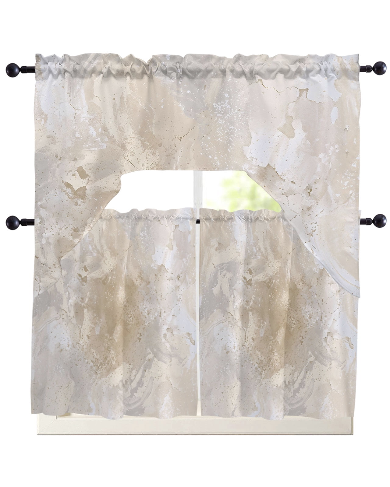 Beige Kitchen Curtains Sets 24 Inch Length with Valance, Modern ...