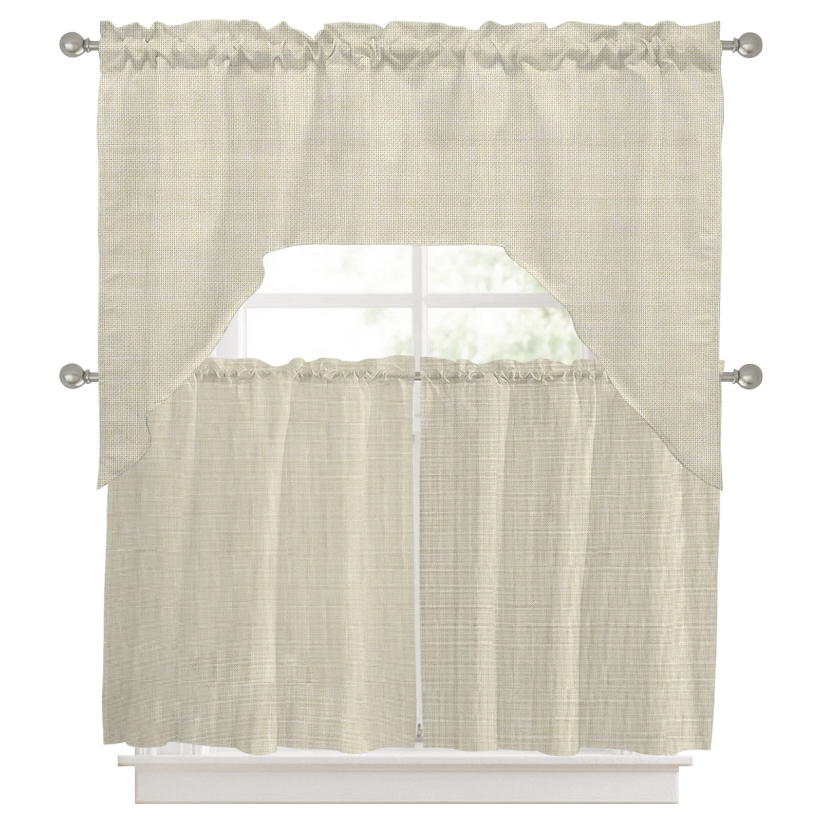 Beige Kitchen Curtains Swag Valance and Tier Curtains Set 36 Inch ...