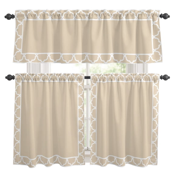Beige Kitchen Curtains Valances 3 Piece Set, Geometric Morocco Printed ...